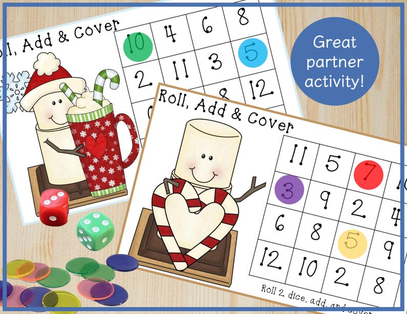 Roll, Add, and Cover Christmas Math Dice Game Kindergarten, First, or ...
