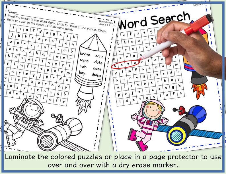 Long a Word Search Puzzles for Grade 1 Literacy Centers/first Grade ...