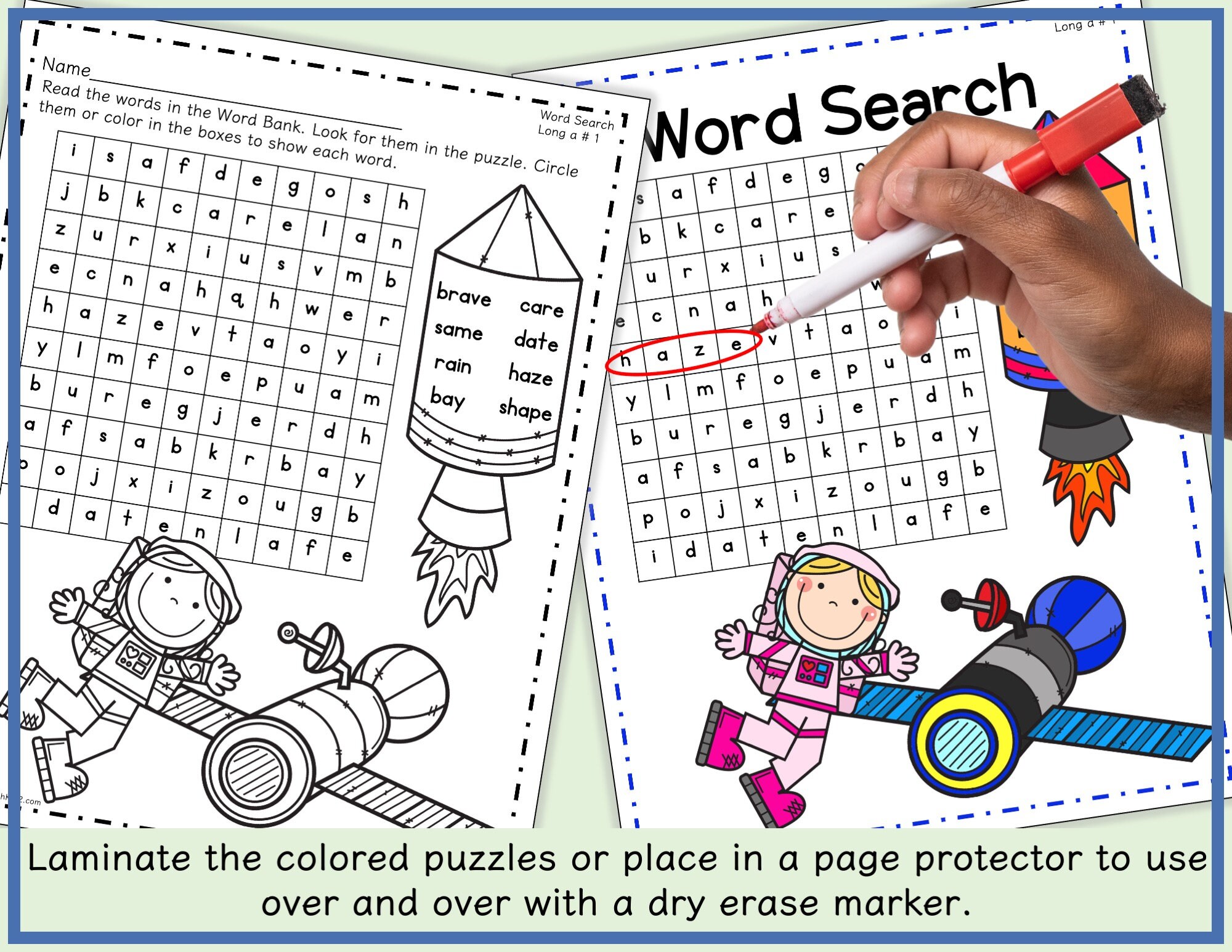 Long a Word Search Puzzles for Grade 1 Literacy Centers/first Grade ...