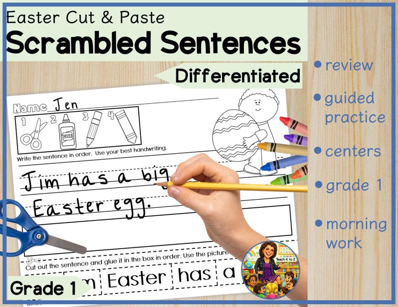 Easter Scrambled Sentences Cut and Paste | Homeschool Writing Fluency ...