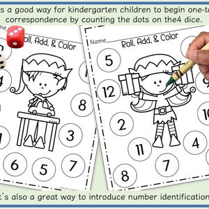Roll, Add, and Color Christmas Math Dice Game for Kindergarten, First ...