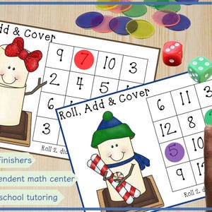 Roll, Add, and Cover Christmas Math Dice Game Kindergarten, First, or ...