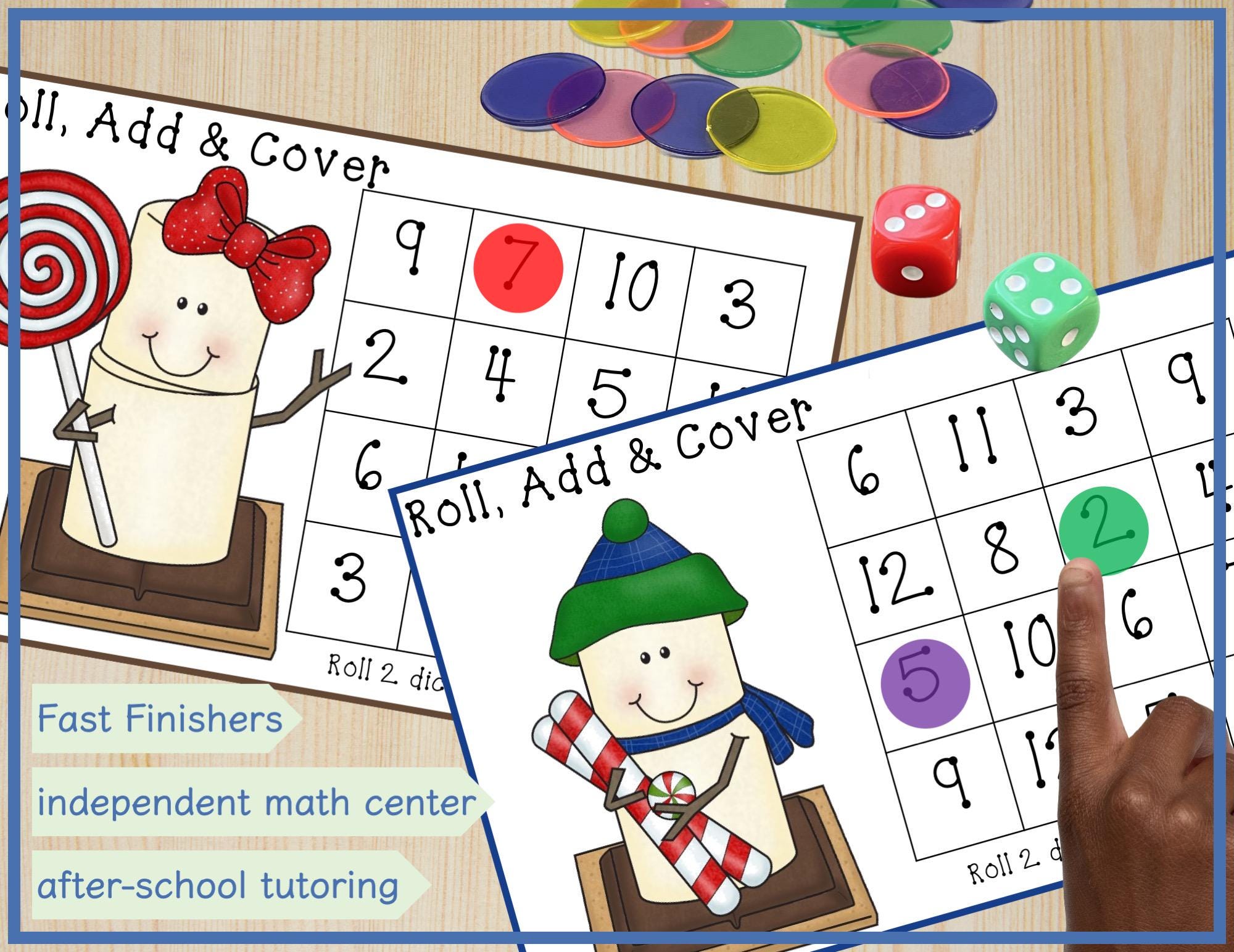 Roll, Add, and Cover Christmas Math Dice Game Kindergarten, First, or ...