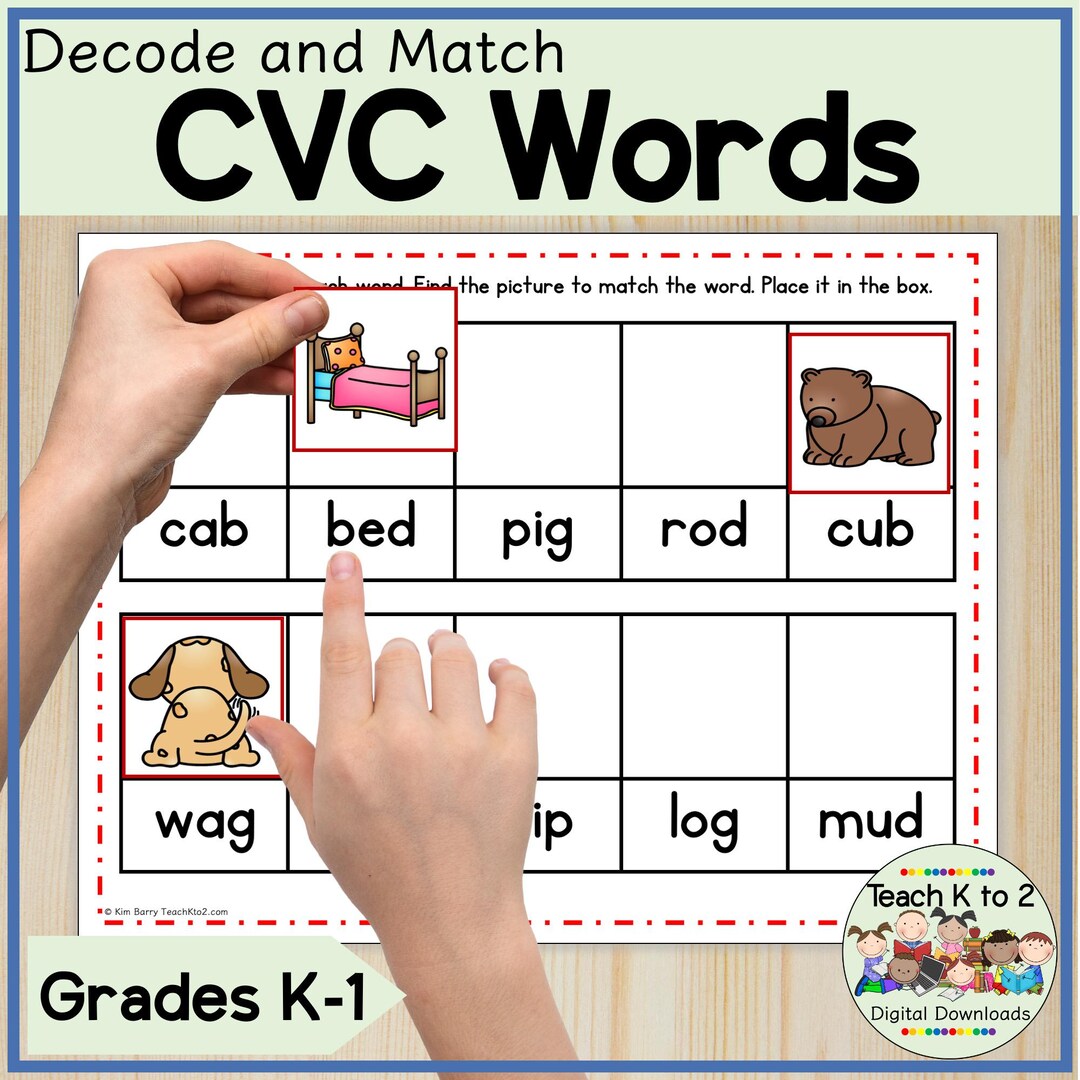 CVC Decoding and Picture Matching Word Mats for Grades K-1 Literacy ...