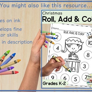 Roll, Add, and Cover Christmas Math Dice Game Kindergarten, First, or ...