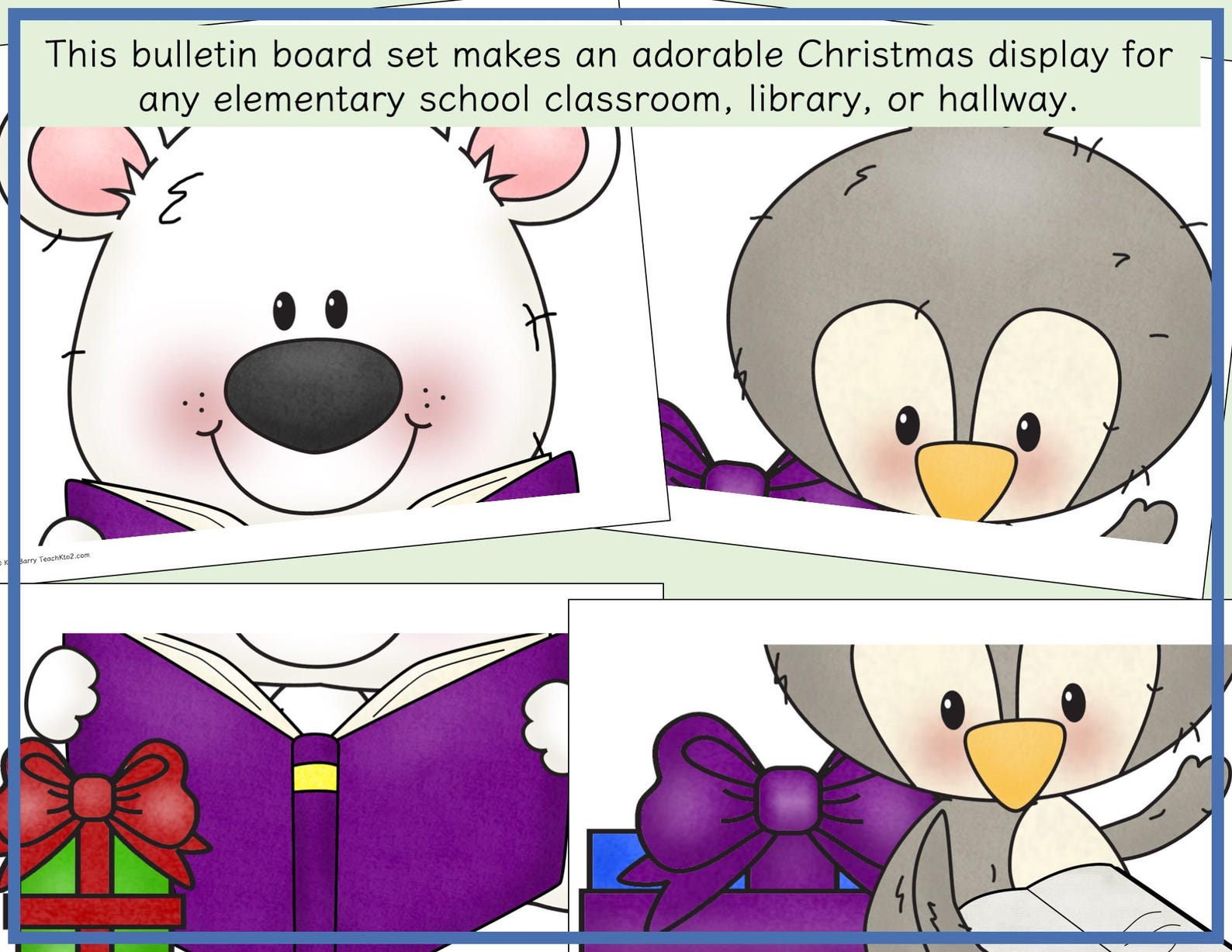 Christmas Animals Bulletin Board Set/unwrap a Good Bookholiday Decor ...