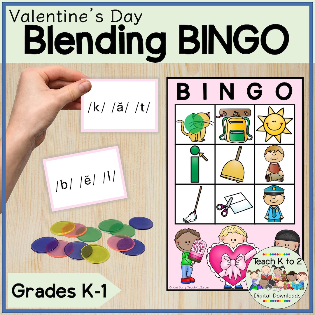 Blending BINGO Phonemic Awareness Valentine's Day Themed Game for ...