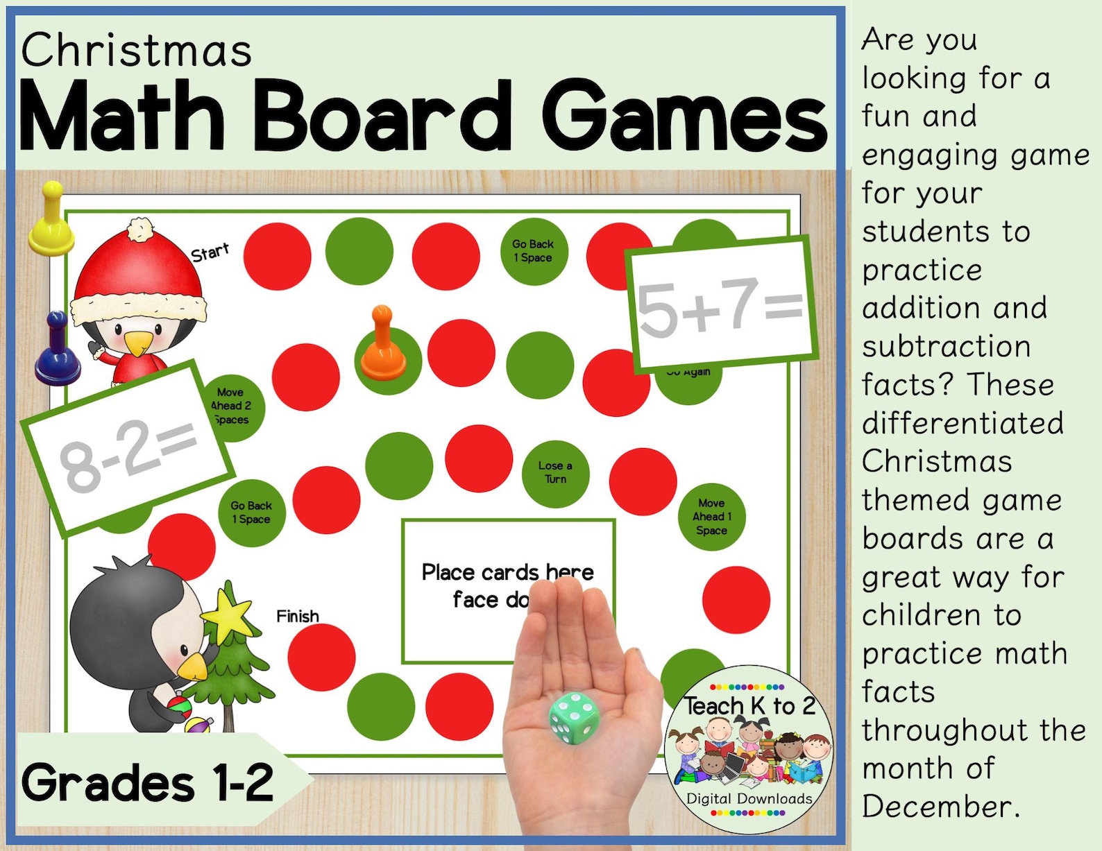Differentiated Addition and Subtraction Christmas Board Games for First ...
