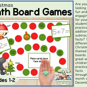 Differentiated Addition and Subtraction Christmas Board Games for First ...