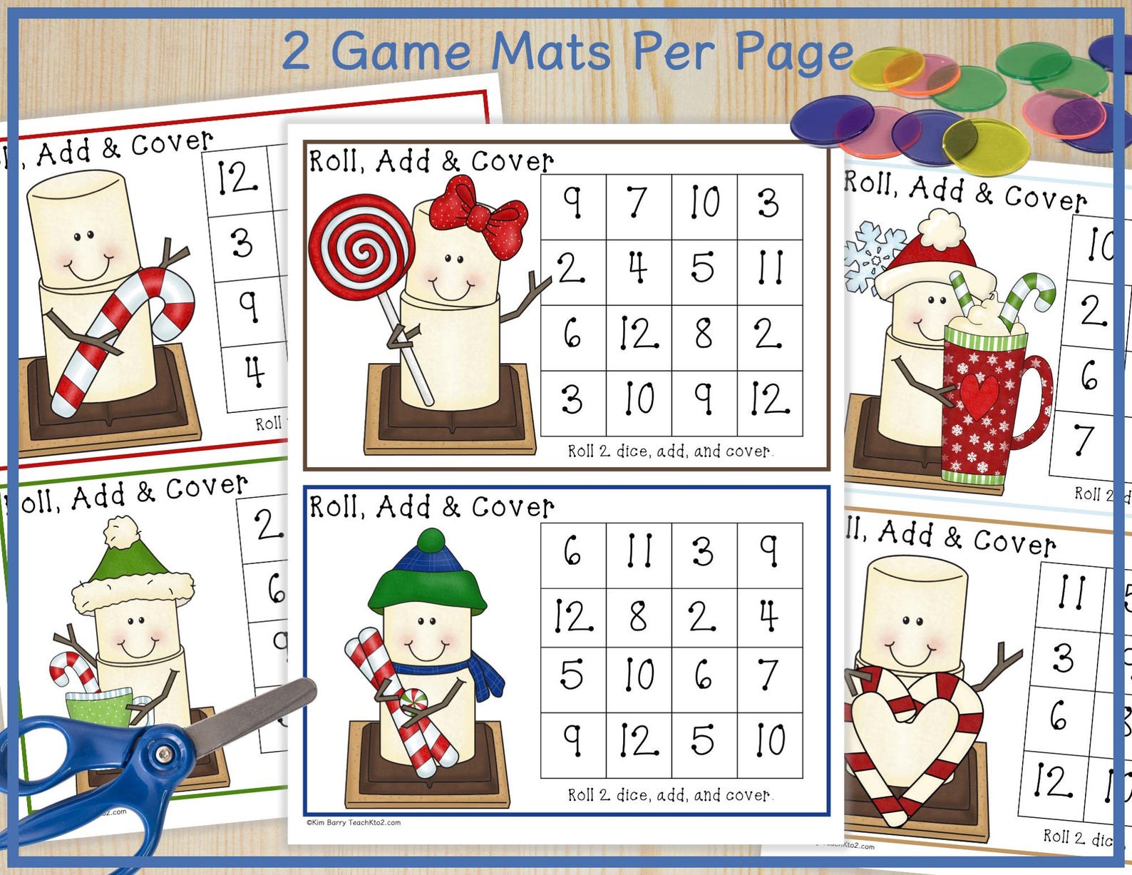 Roll, Add, and Cover Christmas Math Dice Game Kindergarten, First, or ...