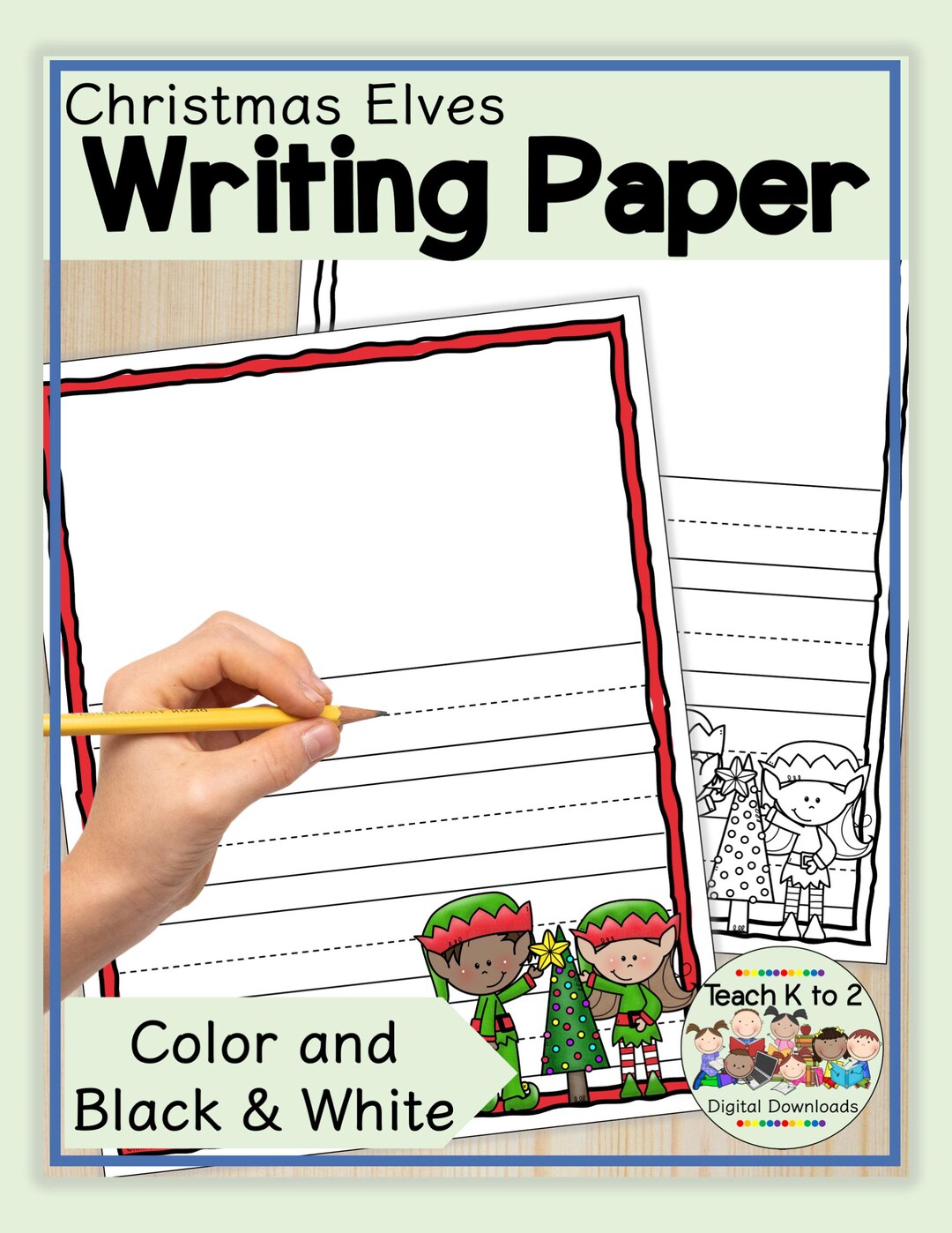 Christmas Elves Themed Printable Primary Lined Writing Paper ...
