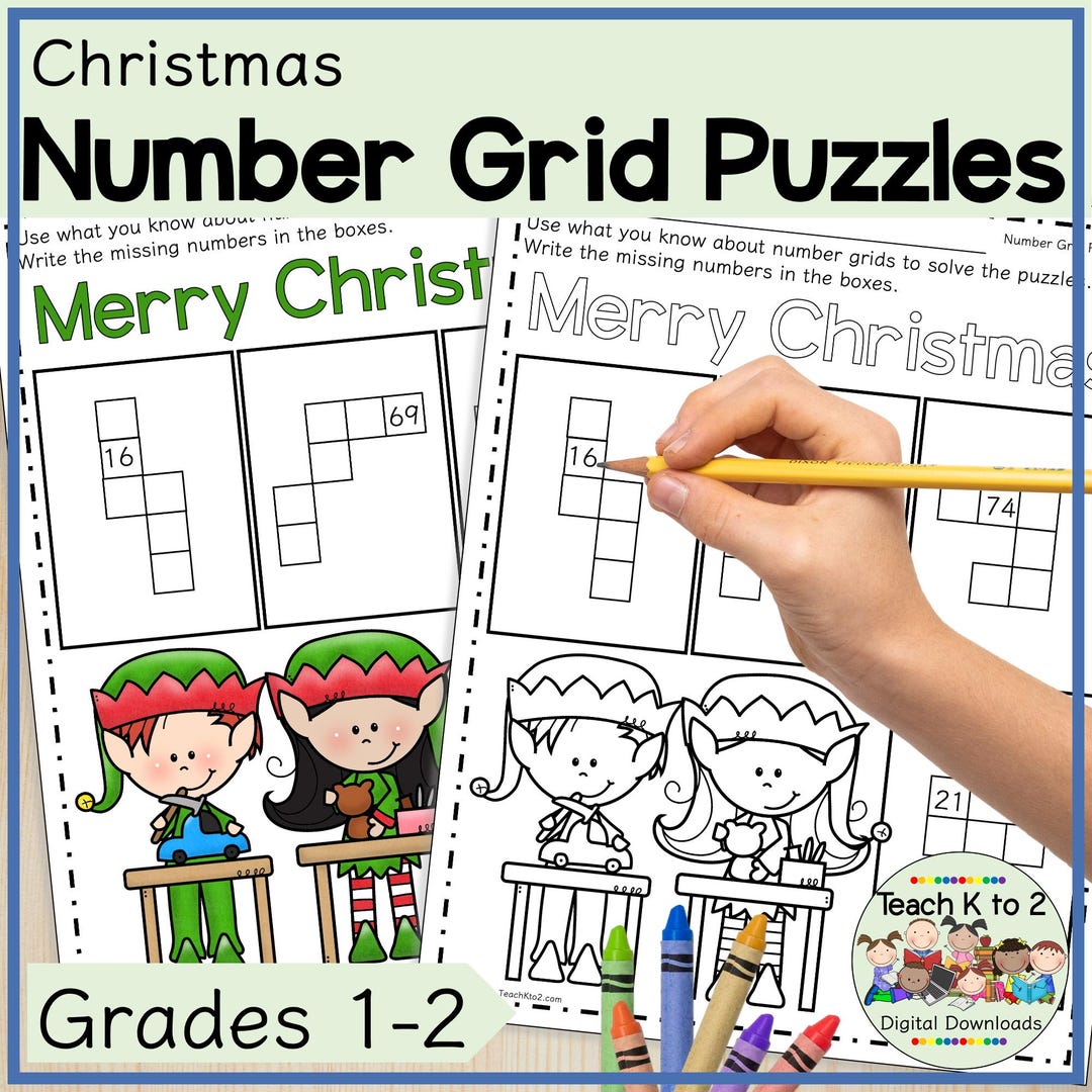 Differentiated Christmas Number Grid Puzzles for First or Second Grade ...