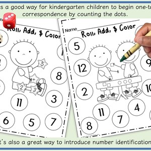 Roll, Add, and Color Math Dice Game/math Centers/grade 1 Math/fast ...