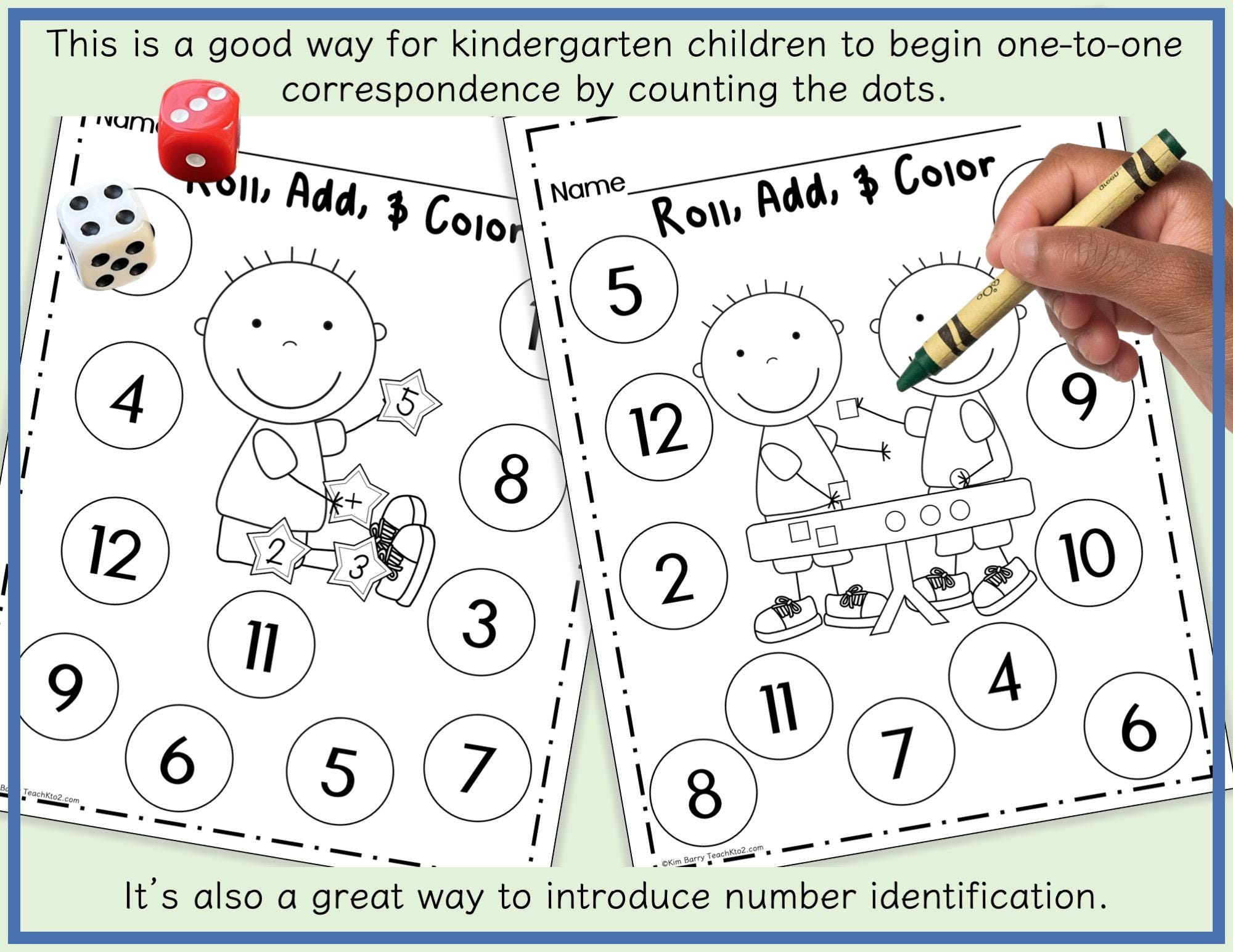 Roll, Add, and Color Math Dice Game/math Centers/grade 1 Math/fast ...