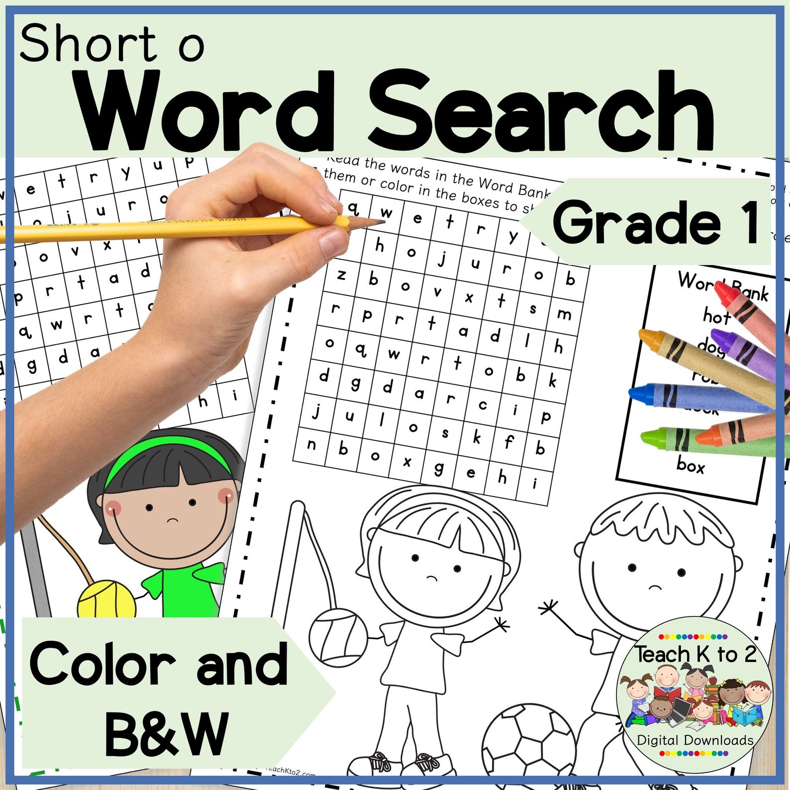 Short O Word Search Puzzles for Grade 1 Literacy Centers/short Vowels ...