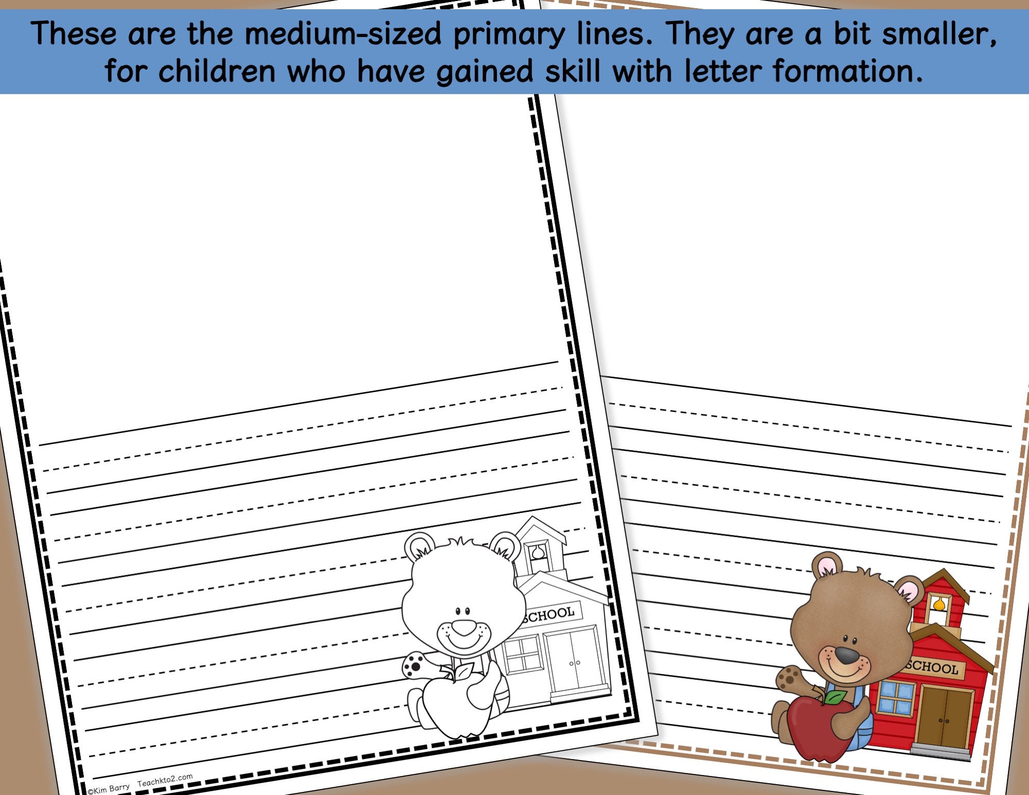 School Bear Themed Primary Lined Writing Paper for Grades K-2 Back to ...