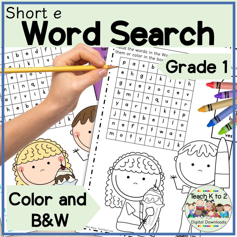 Short E Word Search Puzzles for Grade 1 Literacy Centers/first Grade ...