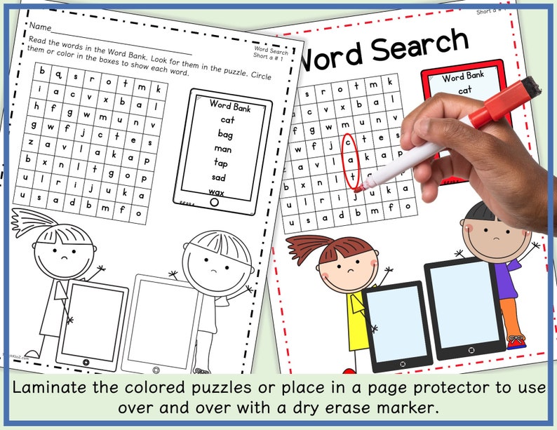 Short a Word Search Puzzles for Grade 1 Literacy Centers/first Grade ...