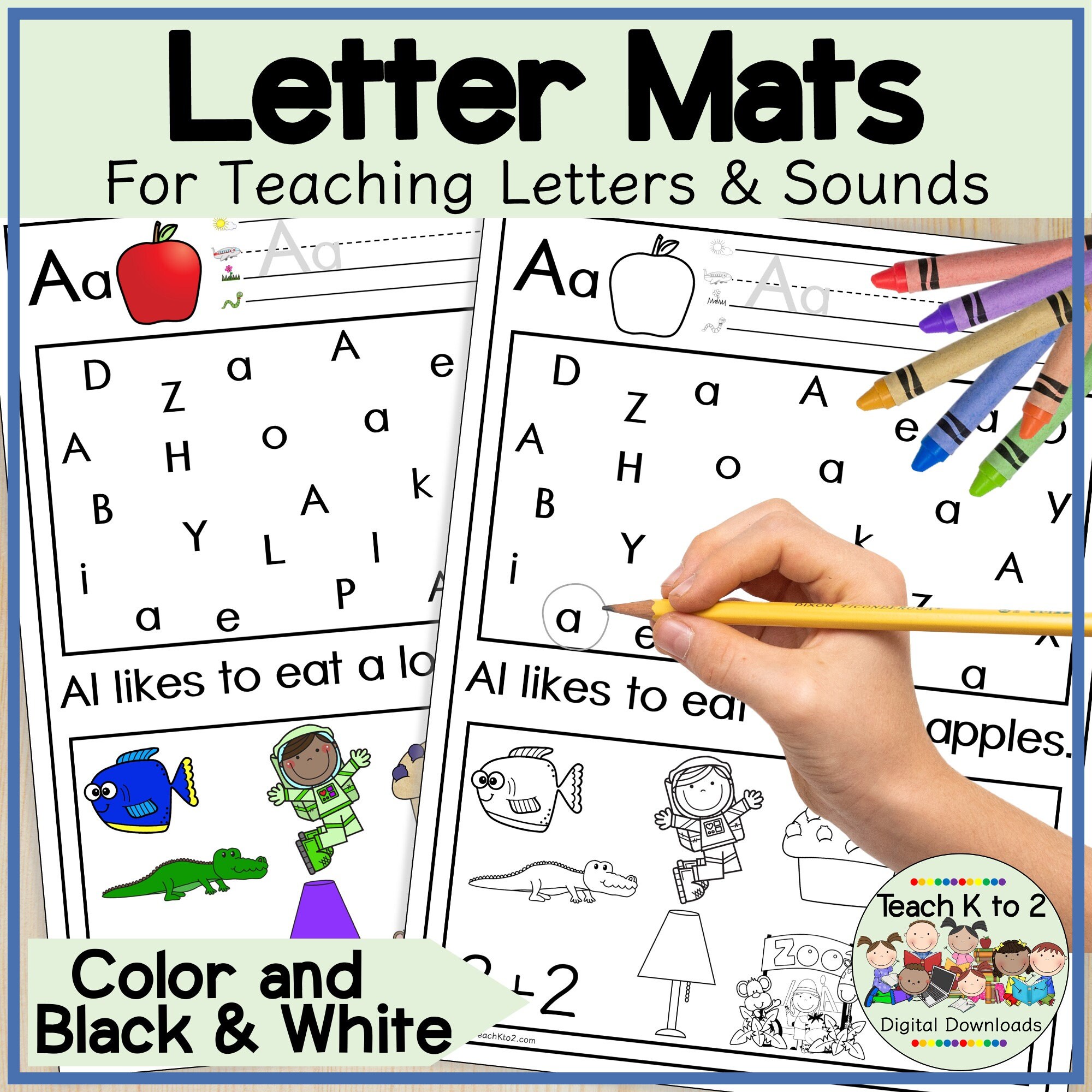 Alphabet Letter Mats in Color and Black & White for K-1 Phonics ...