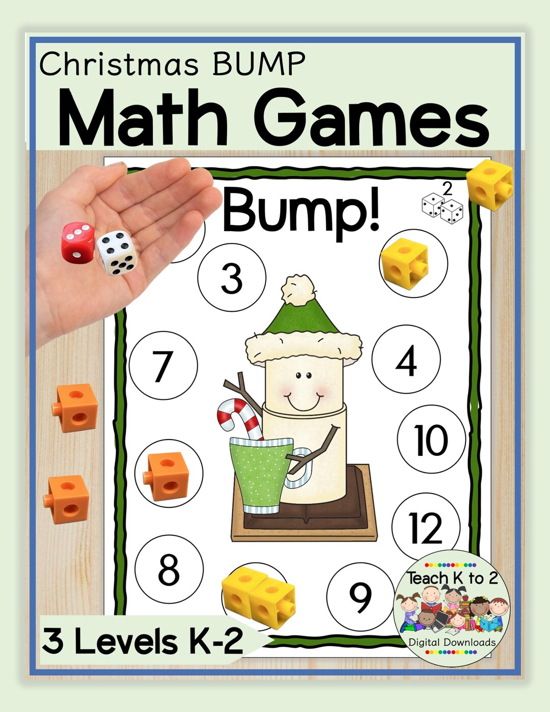 Christmas BUMP Math Games Number ID and Addition to 12 or 18 ...