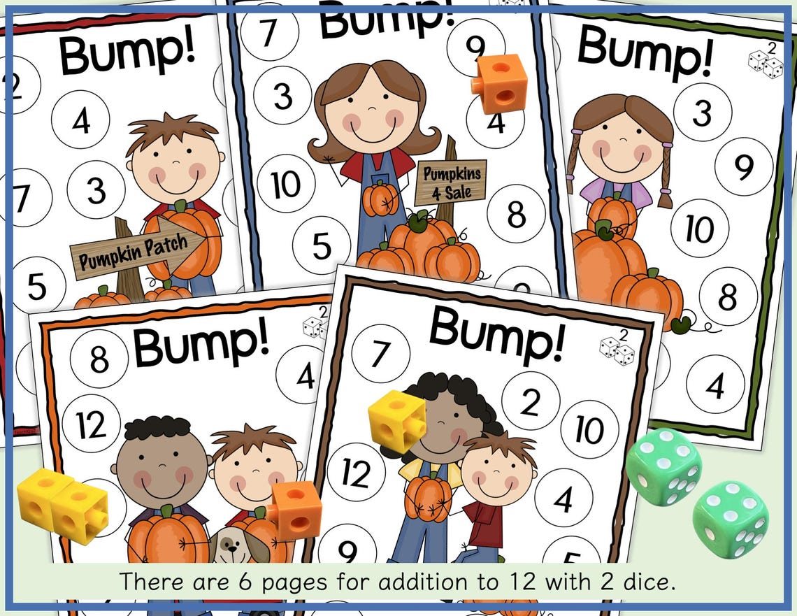BUMP Math Games for Number ID and Addition to 12 or 18 Differentiated ...