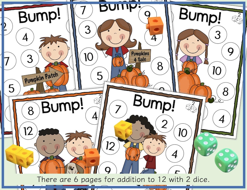 BUMP Math Games for Number ID and Addition to 12 or 18 Differentiated ...