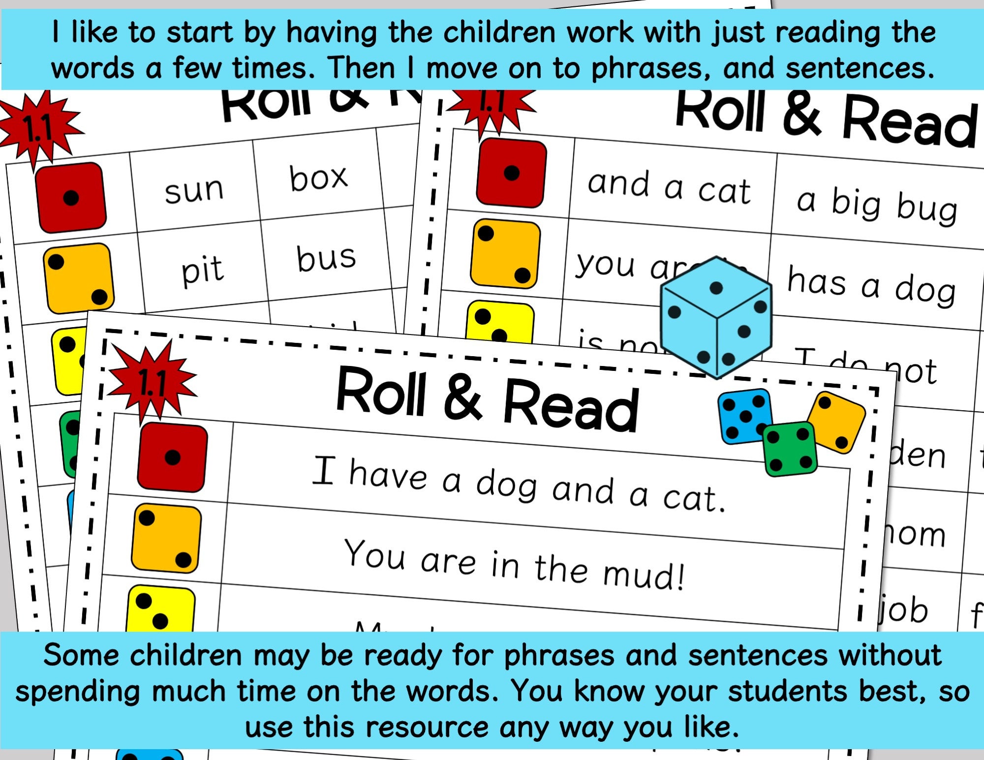 Roll and Read Grade 1 Fluency/words Phrases Sentences Decoding Small ...