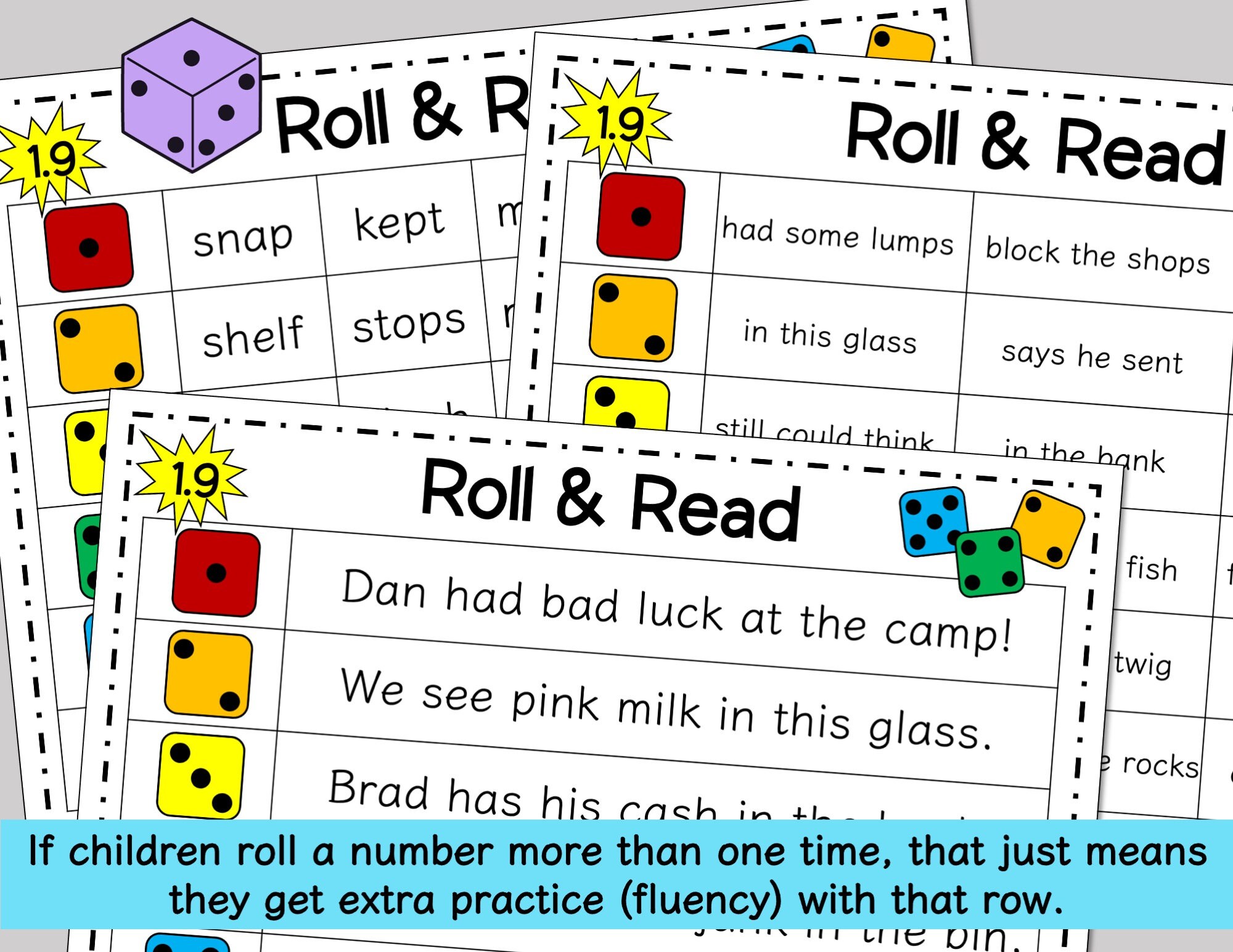 Roll and Read Grade 1 Fluency/words Phrases Sentences Decoding Small ...
