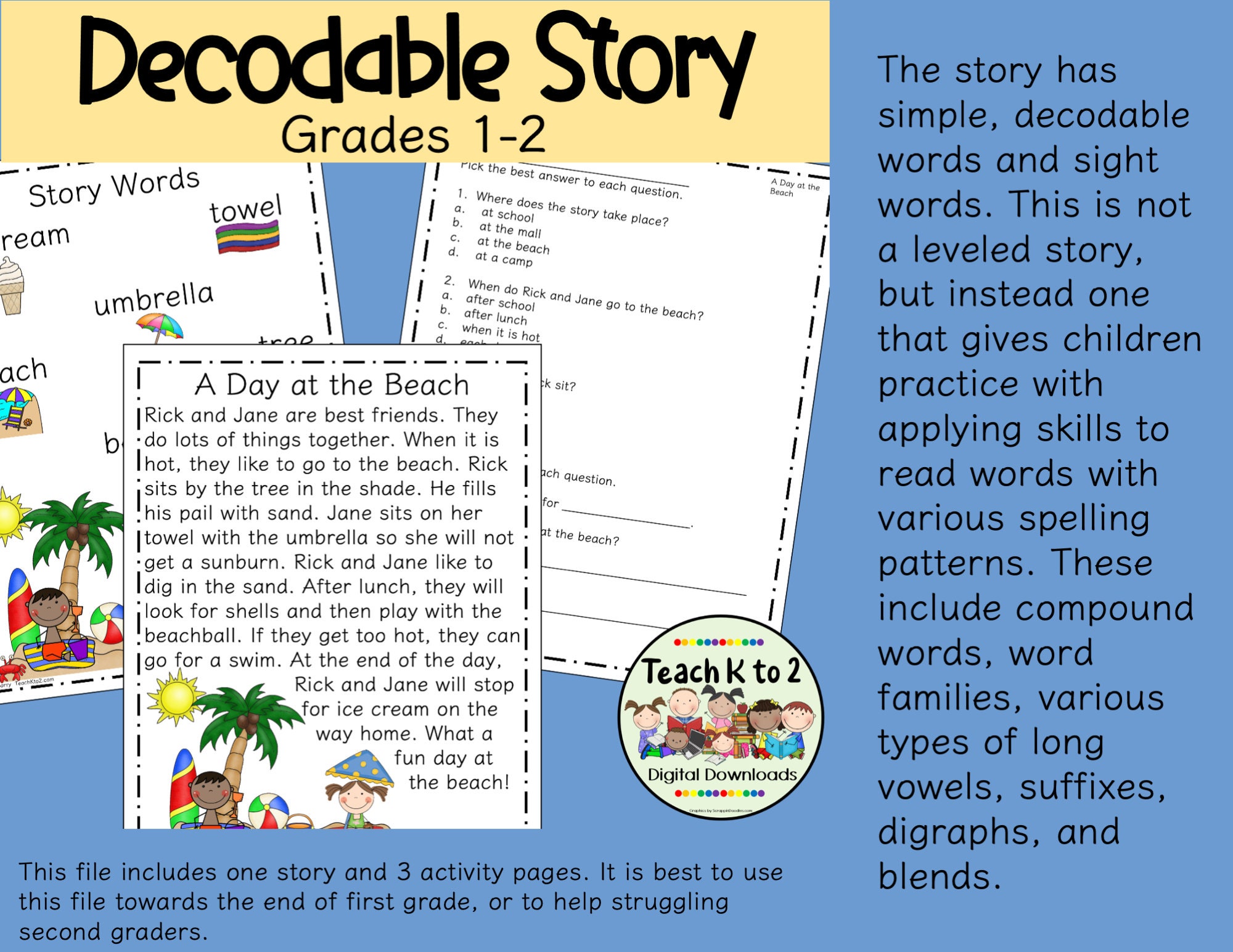 Decodable Story With Sight Words/grade 1 Story/word Find/comprehension ...