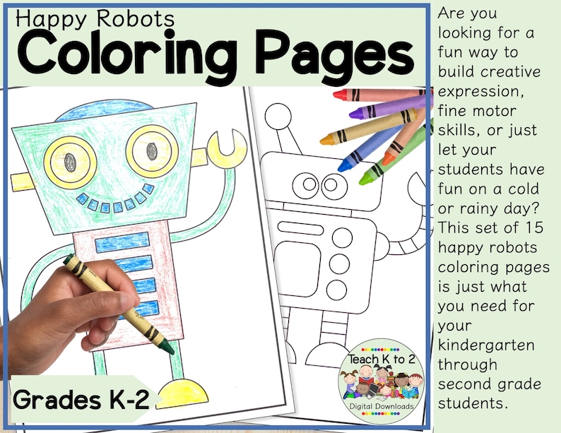 Robots Coloring Pages for Kindergarten, First, or Second Grade/fine ...
