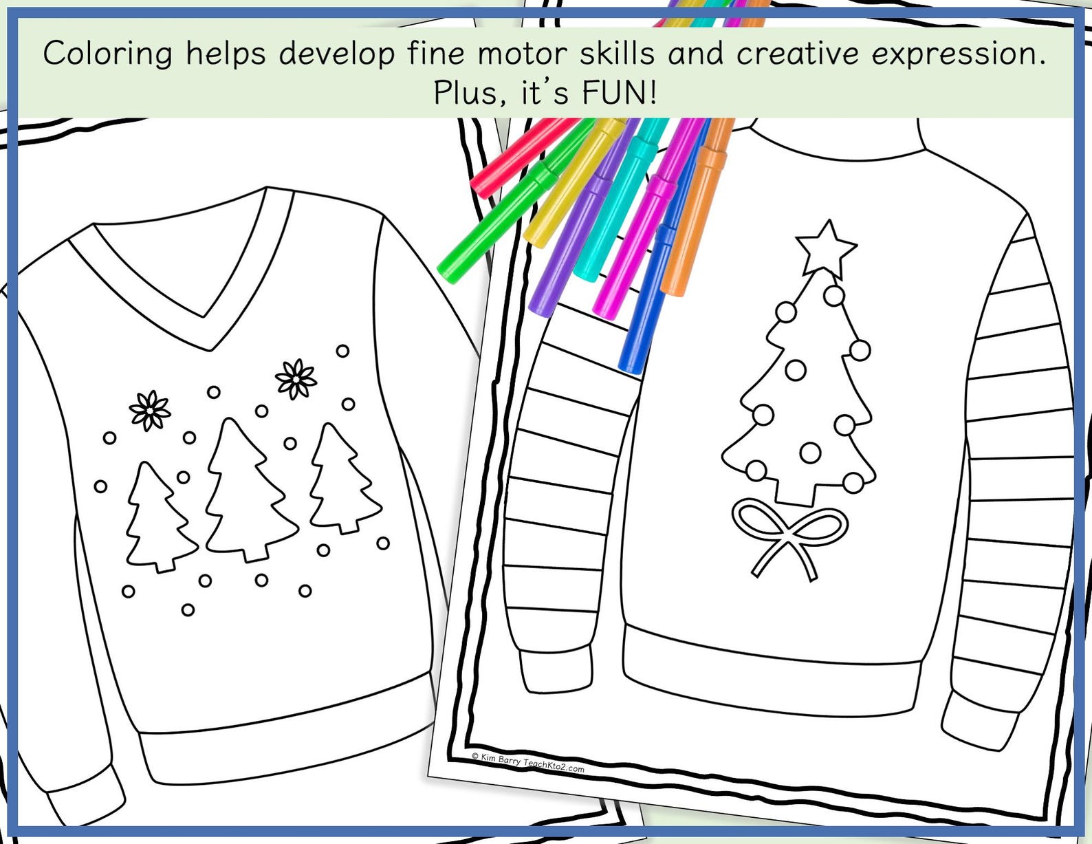 Christmas Sweaters Coloring Pages for Kindergarten, First, or Second ...