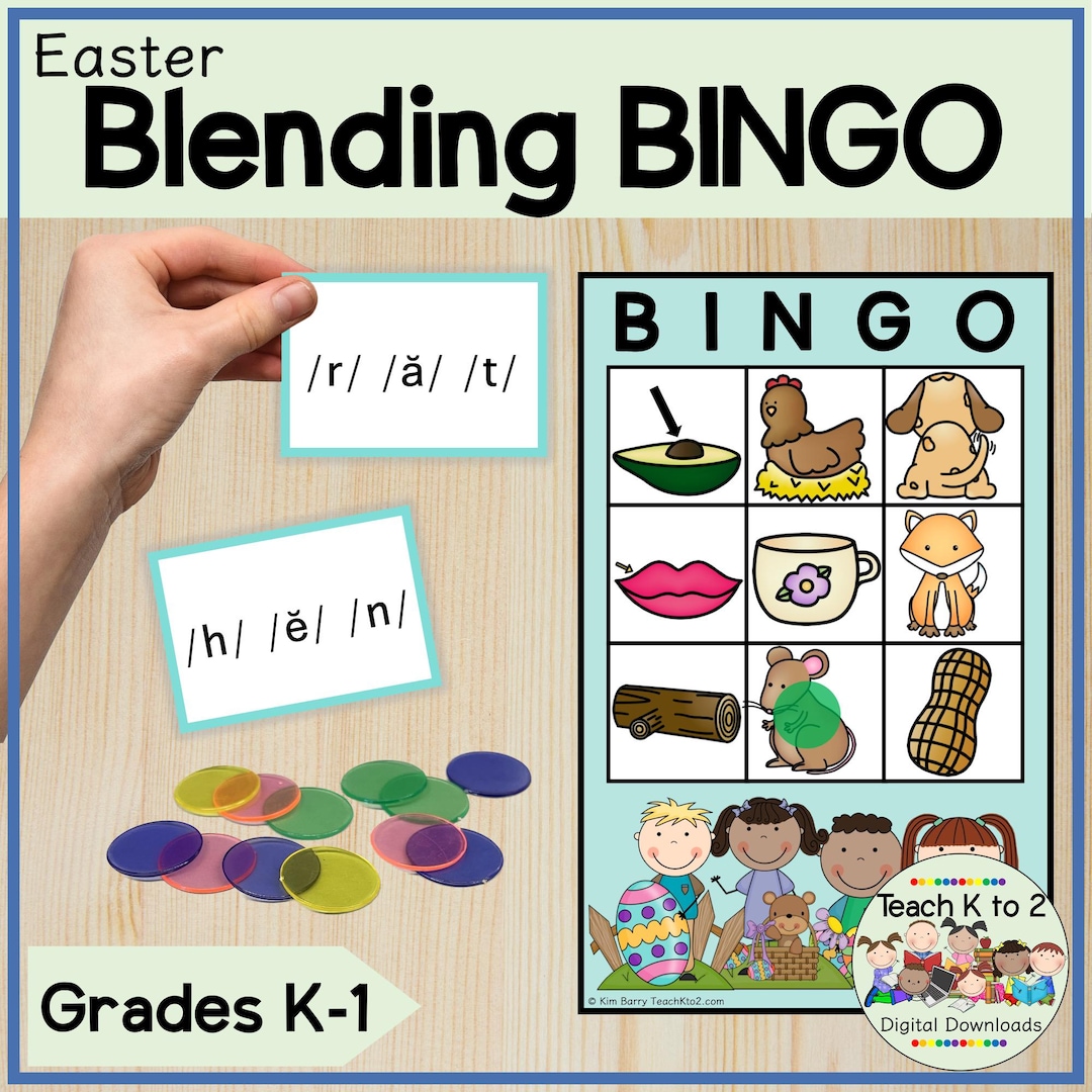 Blending BINGO Phonemic Awareness Easter Themed Game for Kindergarten ...