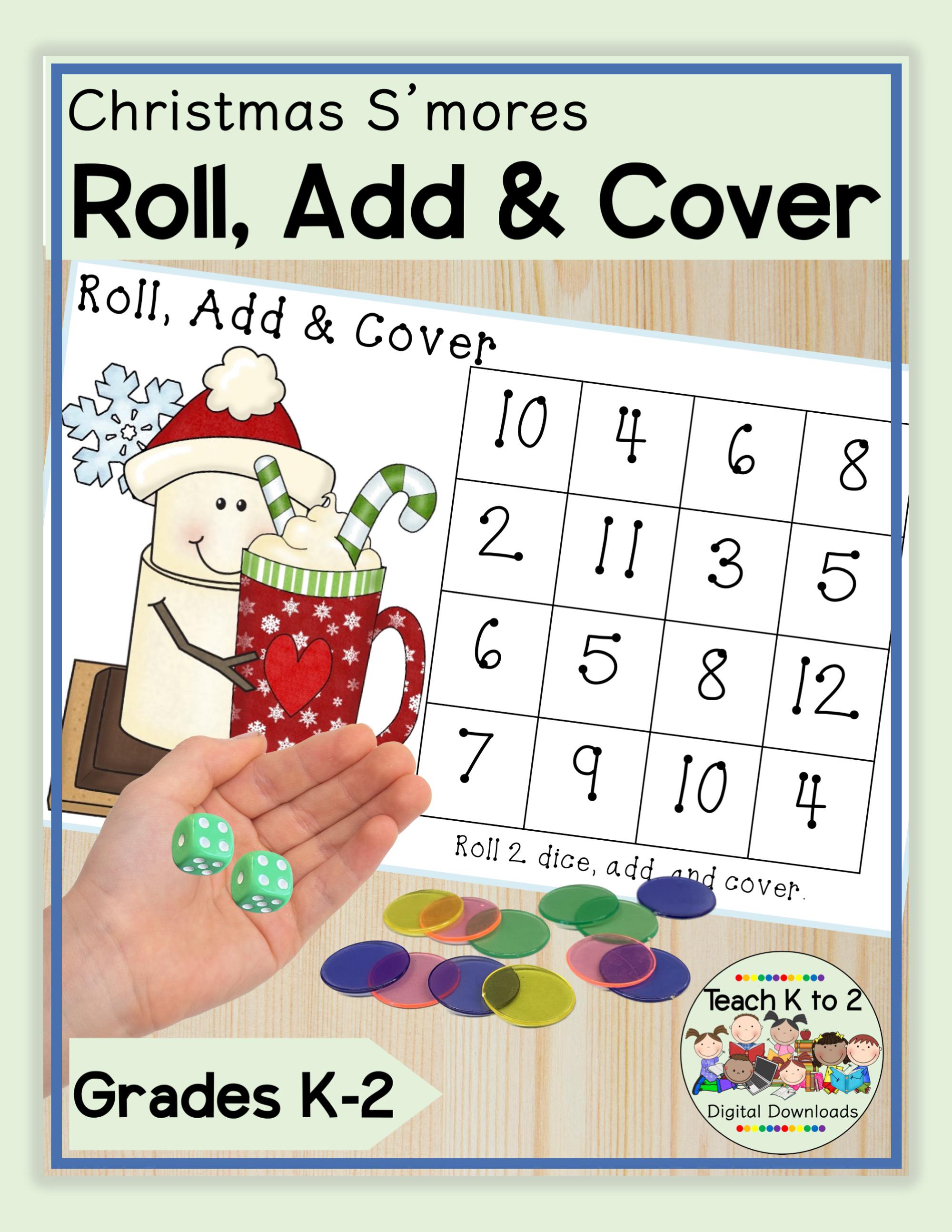 Roll, Add, and Cover Christmas Math Dice Game Kindergarten, First, or ...