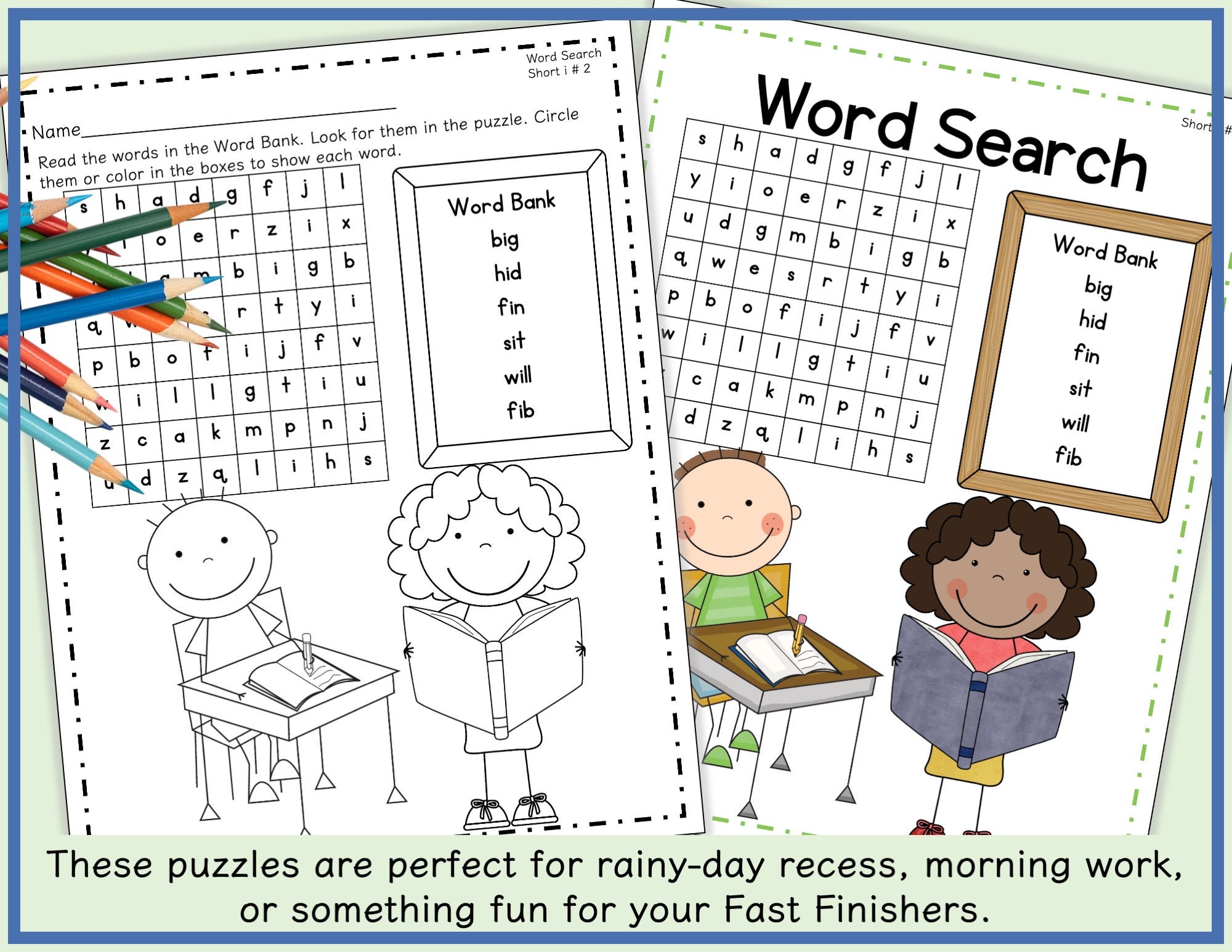 Short I Word Search Puzzles for Grade 1 Literacy Centers/first Grade ...
