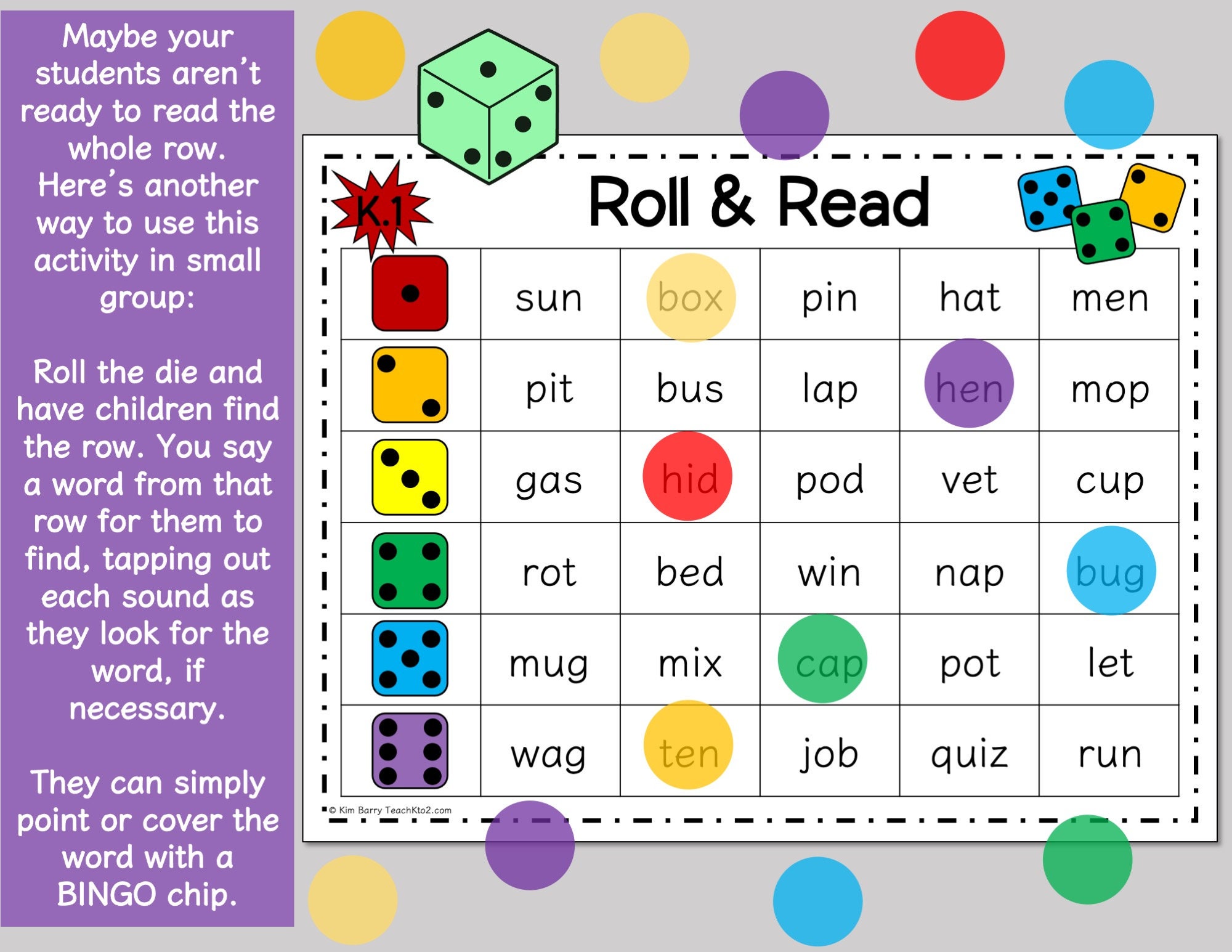 Roll and Read Kindergarten Fluency/letters/sounds/words/decoding Small ...
