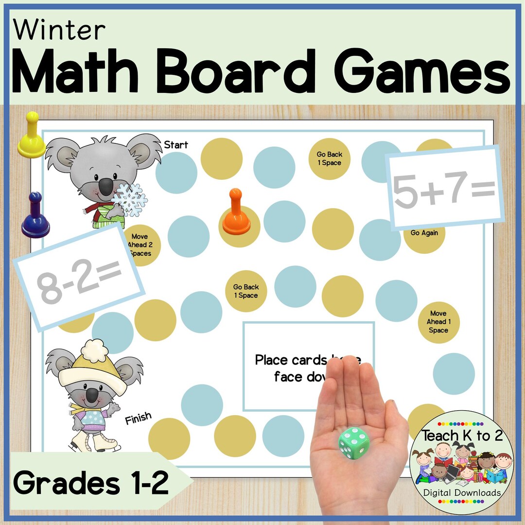 Differentiated Addition and Subtraction Winter Board Games for First or ...