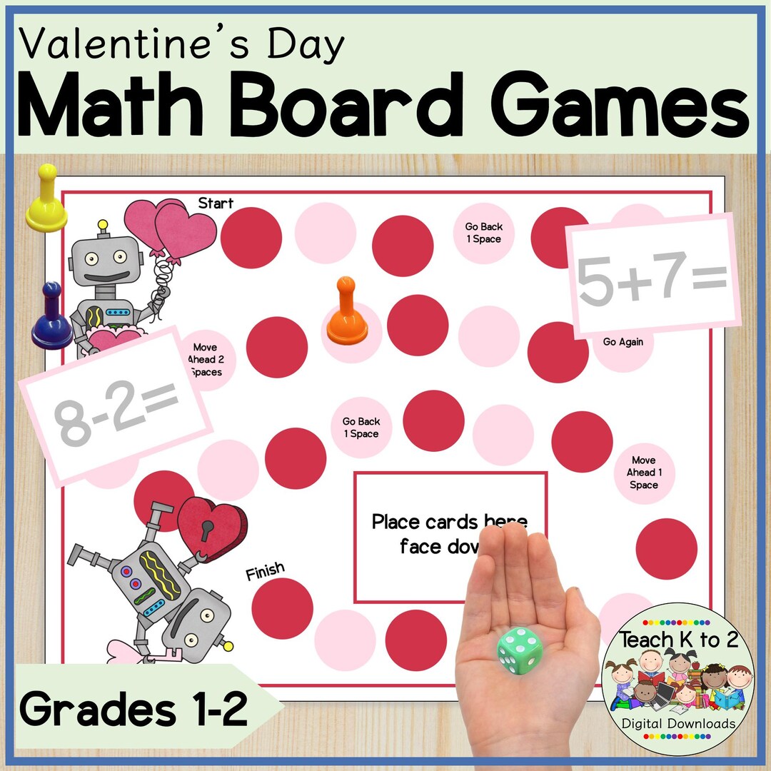 Differentiated Addition and Subtraction Valentine's Day Board Games for ...
