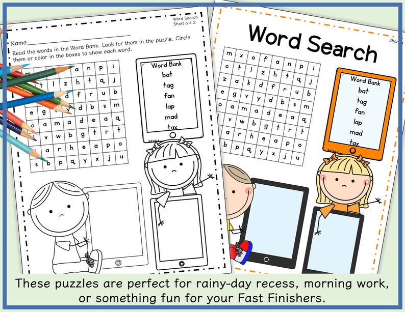 Short a Word Search Puzzles for Grade 1 Literacy Centers/first Grade ...