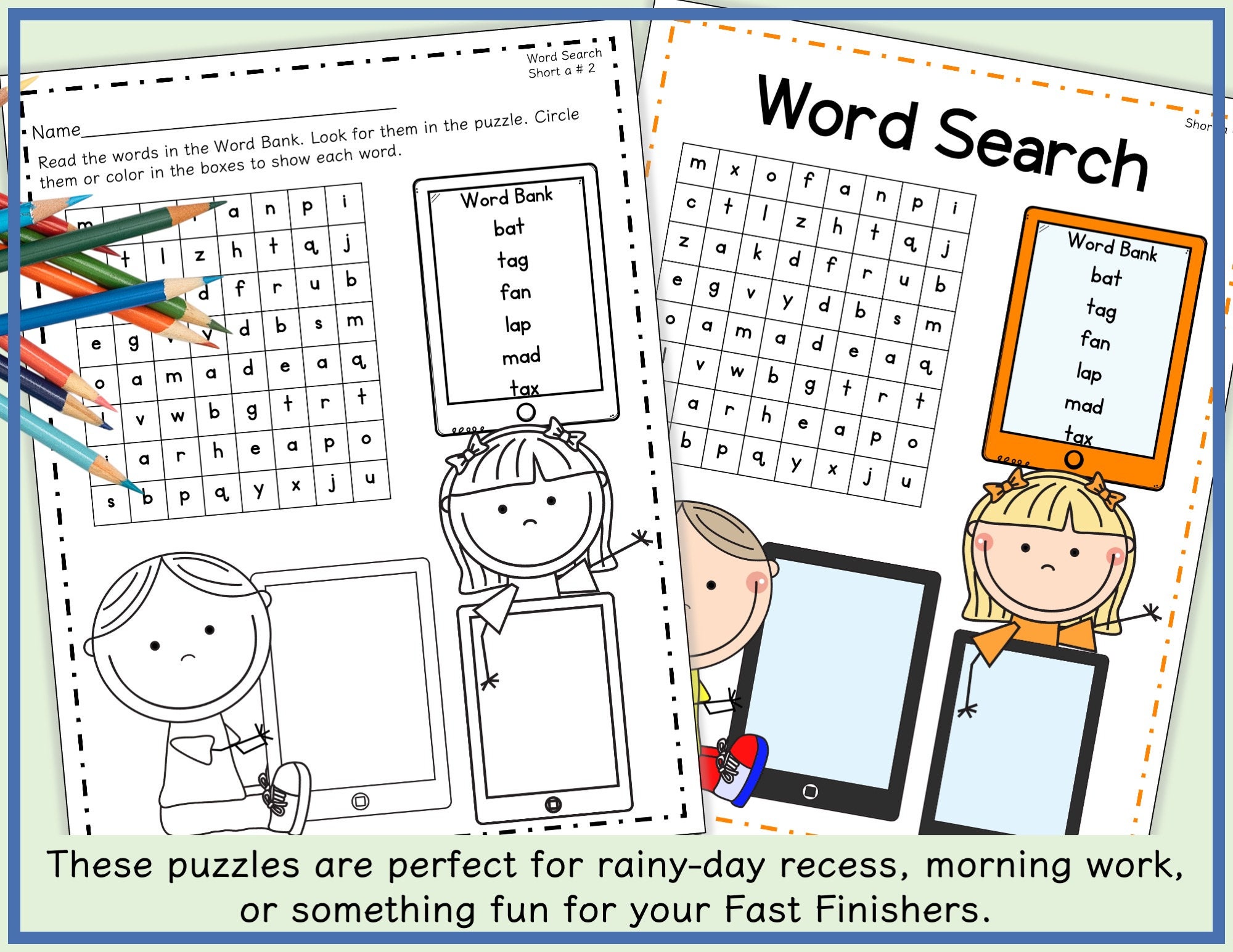 Short a Word Search Puzzles for Grade 1 Literacy Centers/first Grade ...