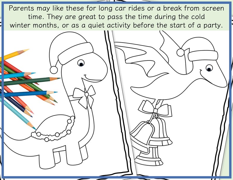 Christmas Dinosaurs Coloring Pages for Kindergarten, First, or Second ...