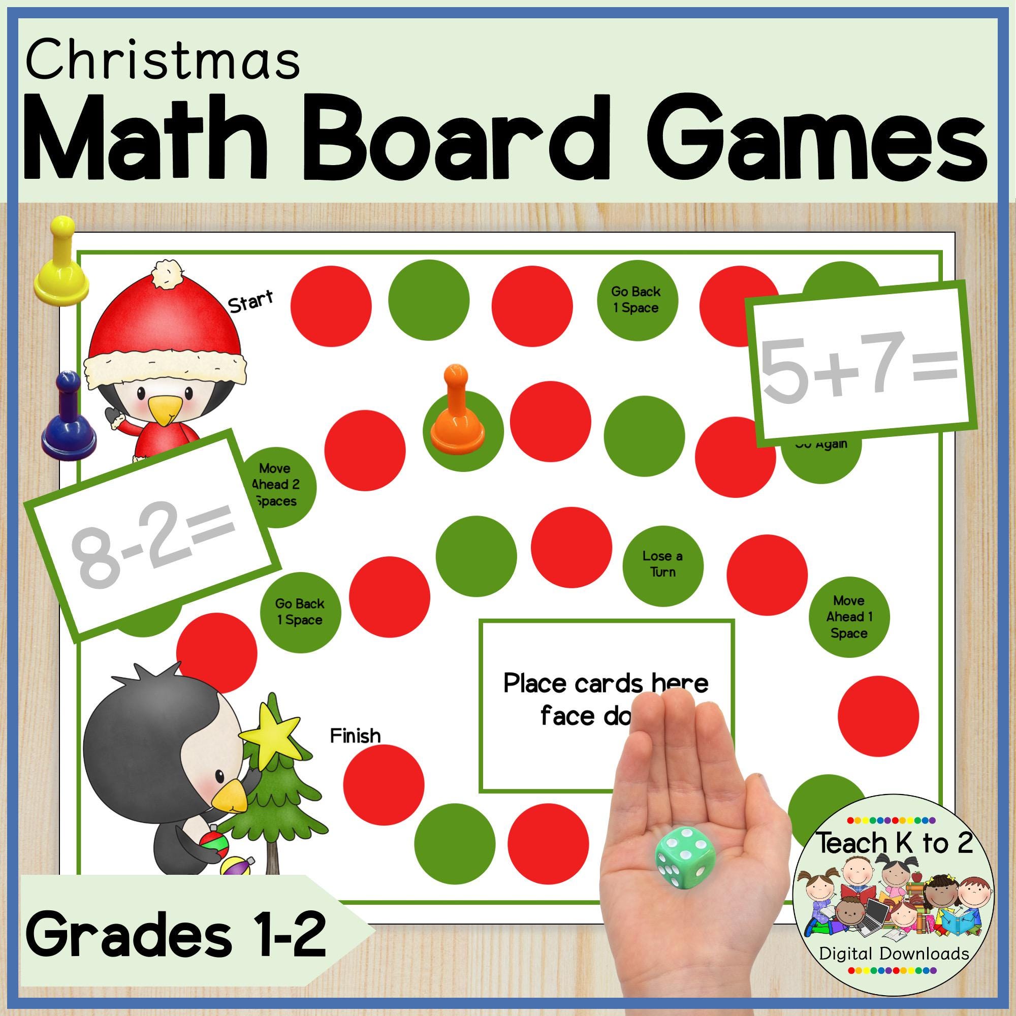 Differentiated Addition and Subtraction Christmas Board Games for First ...