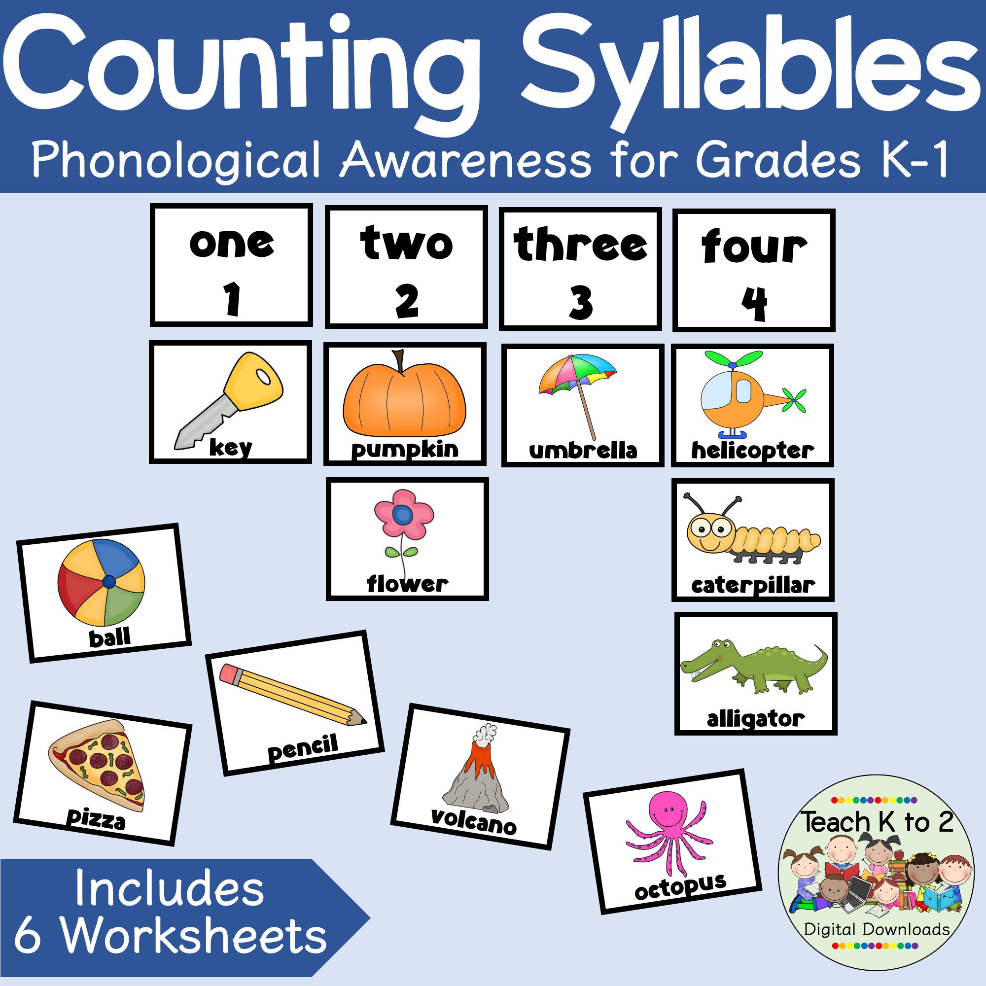 Counting Syllables Activity and Worksheets for Grades K-1/literacy ...