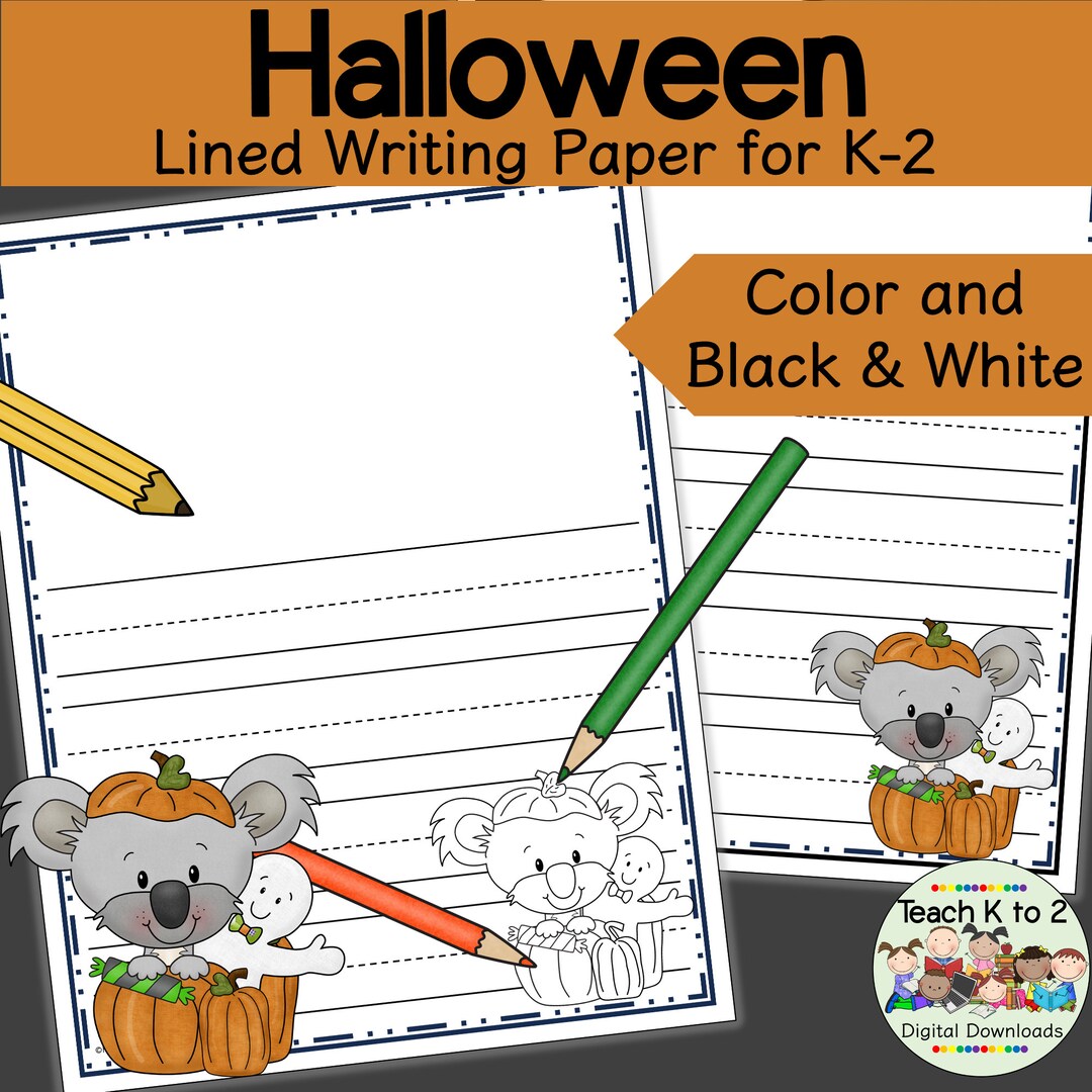 Halloween Themed Primary Lined Writing Paper for Grades K-2 Fall ...