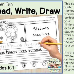 Winter Sentence Writing Worksheets for Kindergarten or First Grade ...