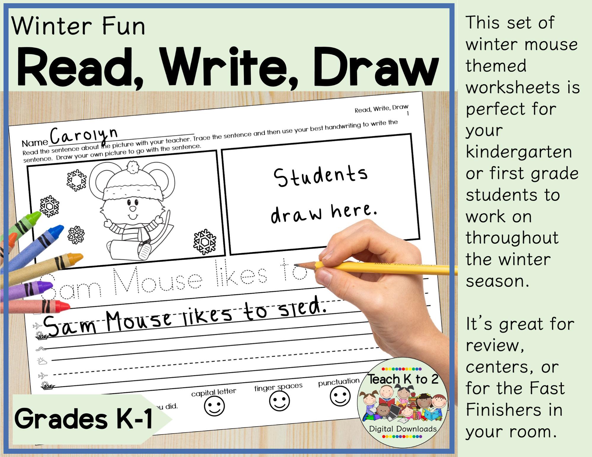 Winter Sentence Writing Worksheets for Kindergarten or First Grade ...