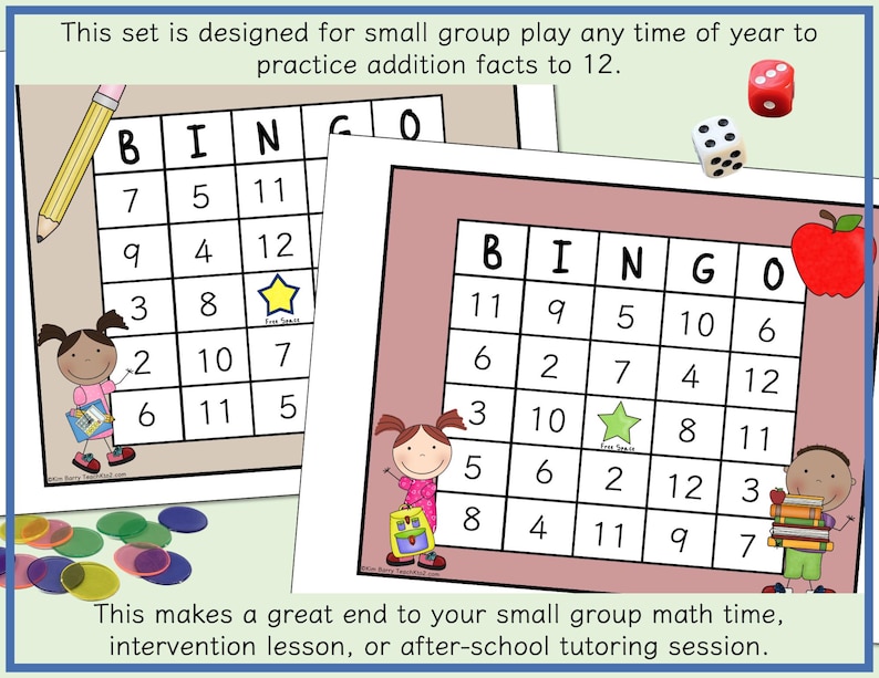 Back to School Addition BINGO With Dice for First or Second Grade ...