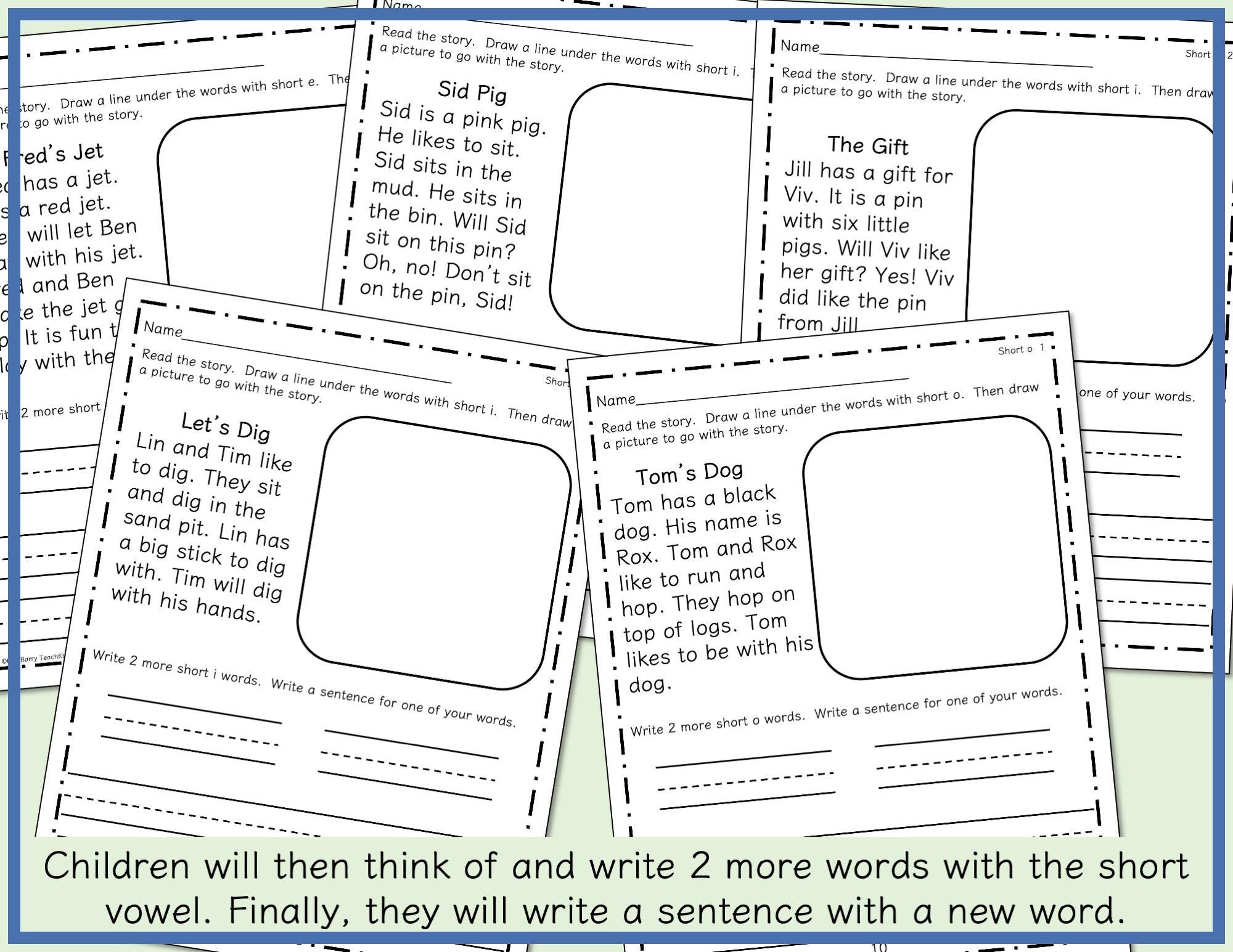 Long and Short Vowel Stories Bundle of Worksheets for First and Second ...