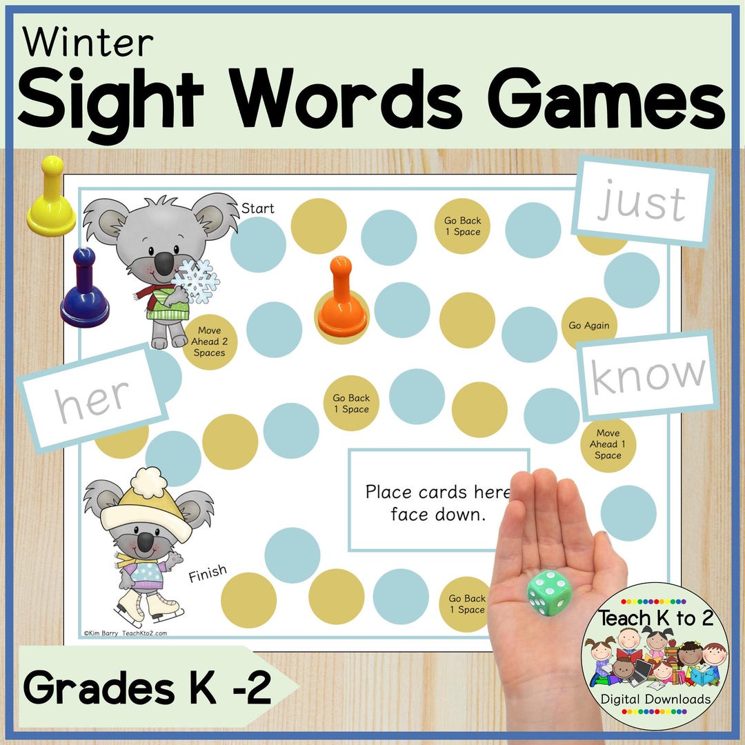 Winter Sight Words Game Boards for Kindergarten, First, or Second Grade ...