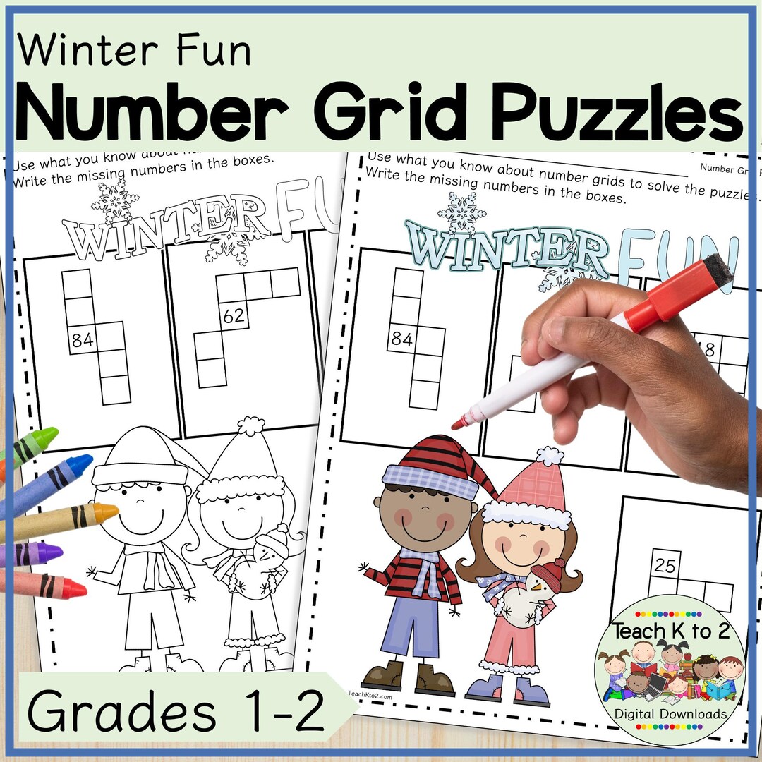 Differentiated Winter Number Grid Puzzles | First or Second Grade ...