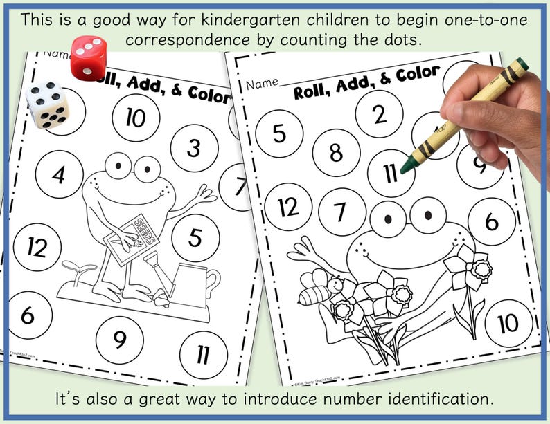 Roll, Add, and Color Math Dice Game/math Centers/grade 1 Math/fast ...